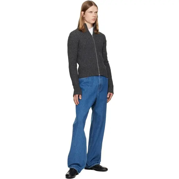 JIL SANDER Ribbed Zip-up High Neck Cardigan