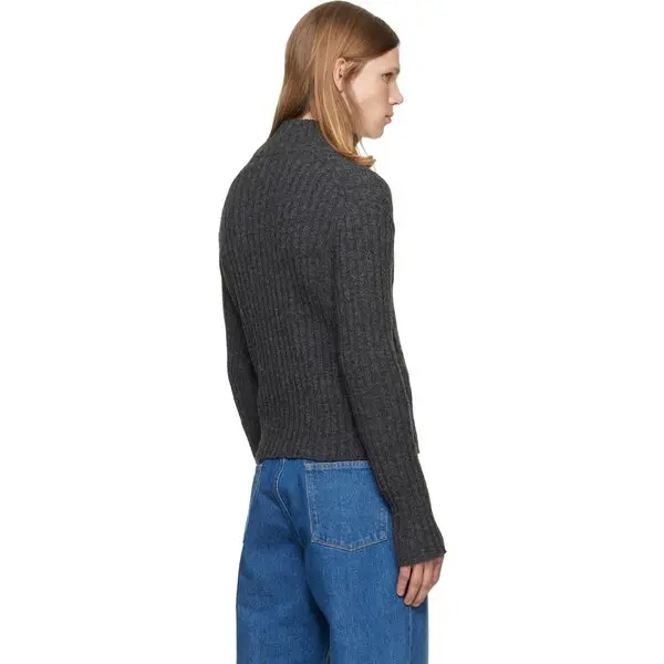 JIL SANDER Ribbed Zip-up High Neck Cardigan