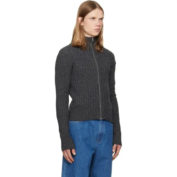 JIL SANDER Ribbed Zip-up High Neck Cardigan