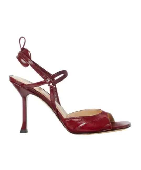 Fendi Burgundy Hagfish Leather High-heeled Sandals