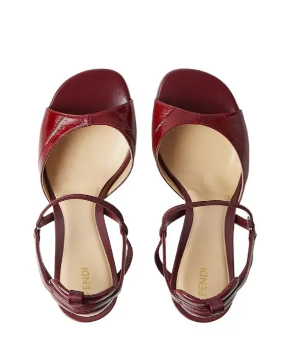 Fendi Burgundy Hagfish Leather High-heeled Sandals