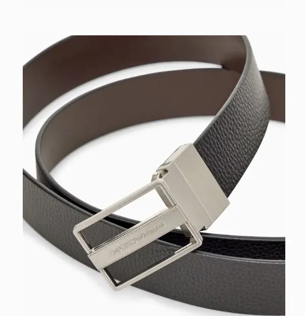 Emporio Armani Reversible Leather Belt With Engraved Buckle