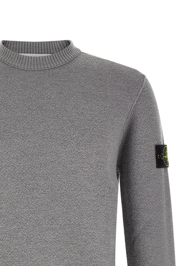 Stone Island Crew Neck Sweater With Textured Processing - Grey