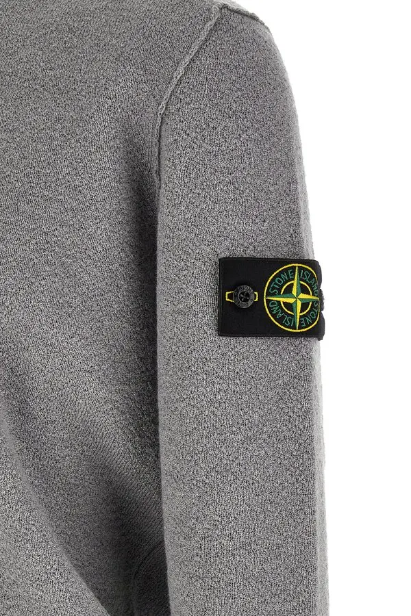 Stone Island Crew Neck Sweater With Textured Processing - Grey