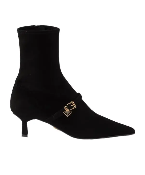 Prada Stretch Suede Ankle Boots With Buckle Detail