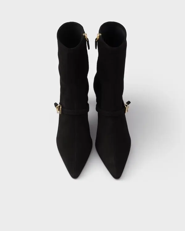 Prada Stretch Suede Ankle Boots With Buckle Detail