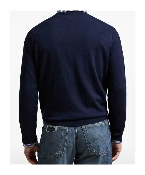 Polo Ralph Lauren V-neck Logo Embroidered Fine Knit Sweater