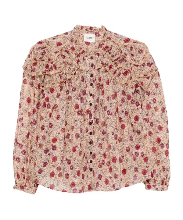 Isabel Marant Étoile Ruffled Printed Cotton Blouse - Nude
