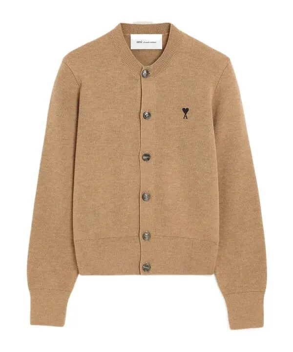 AMI Paris De Coeur Crewneck Cardigan In Responsible Wool