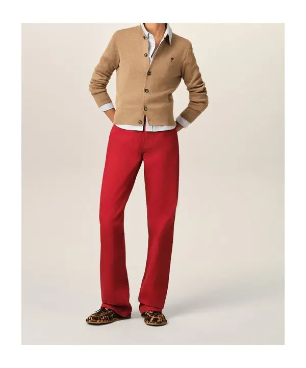 AMI Paris De Coeur Crewneck Cardigan In Responsible Wool