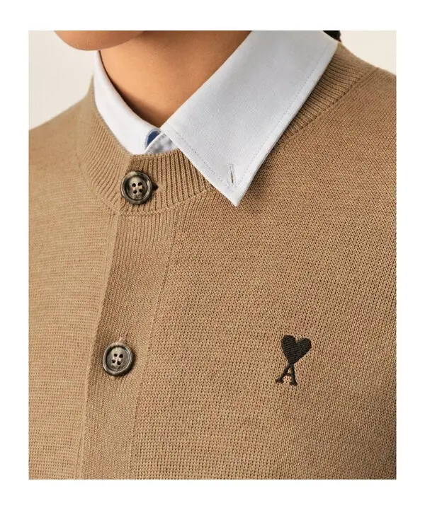 AMI Paris De Coeur Crewneck Cardigan In Responsible Wool