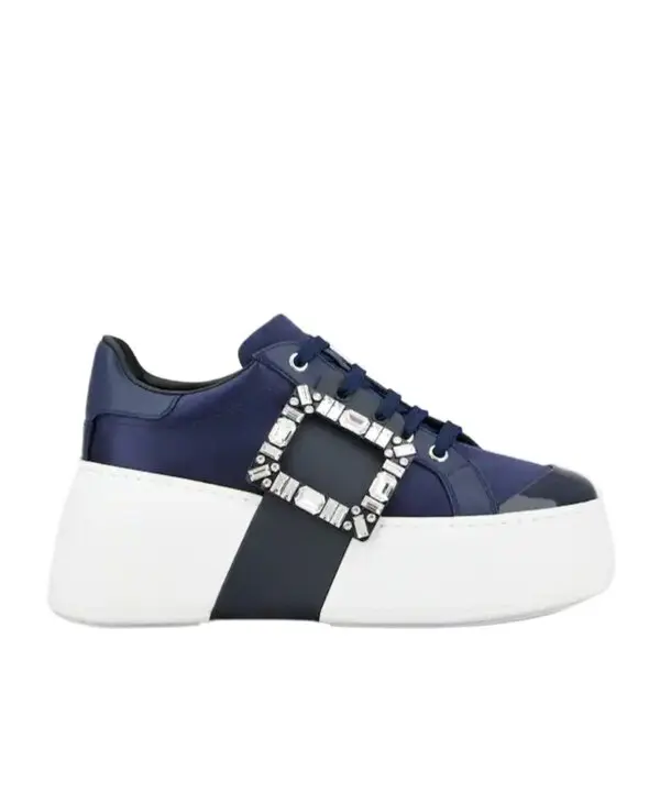 ROGER VIVIER Embellished Satin Sneakers - Navy Blue