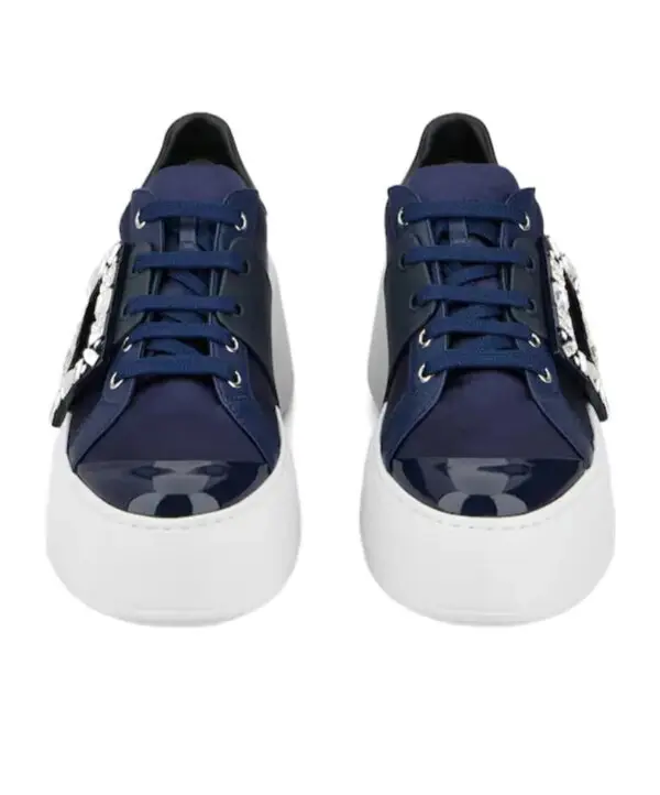 ROGER VIVIER Embellished Satin Sneakers - Navy Blue