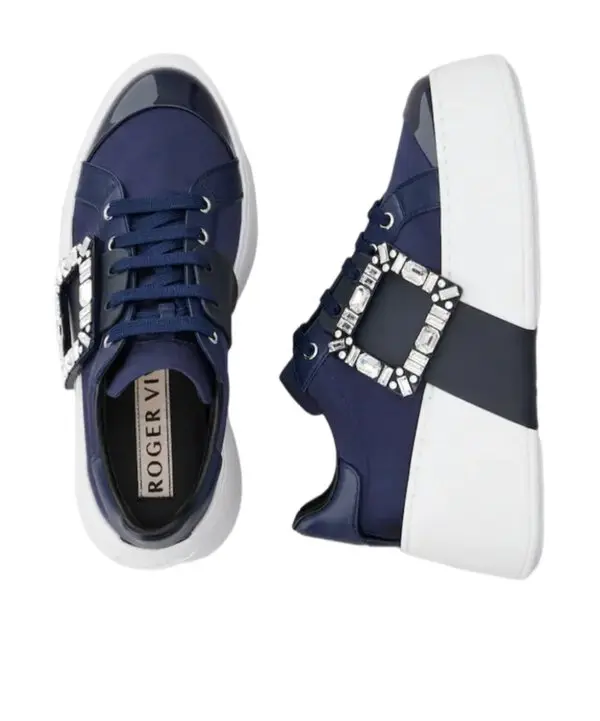 ROGER VIVIER Embellished Satin Sneakers - Navy Blue