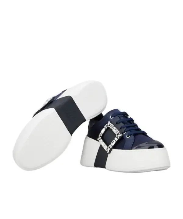 ROGER VIVIER Embellished Satin Sneakers - Navy Blue