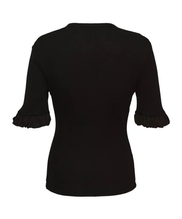 JIL SANDER Ribbed V-neck Top With Ruffled Cuffs