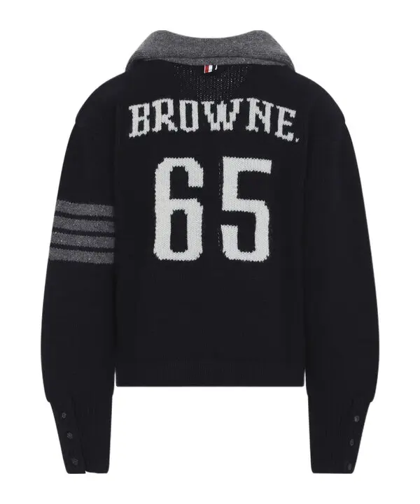 Thom Browne Knitted Hoodie With Rwb Stripes - Navy Blue