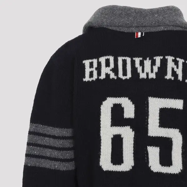 Thom Browne Knitted Hoodie With Rwb Stripes - Navy Blue