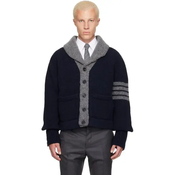 Thom Browne Knitted Hoodie With Rwb Stripes