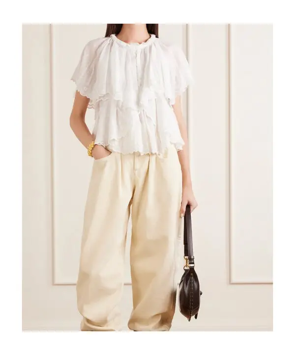 Isabel Marant Étoile Lorna Embroidered Cotton Top With Ruffles And Scalloped Trims - No