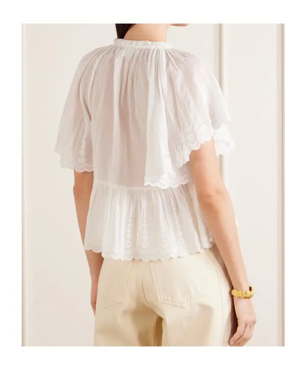 Isabel Marant Étoile Lorna Embroidered Cotton Top With Ruffles And Scalloped Trims - No