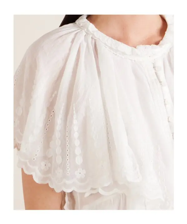 Isabel Marant Étoile Lorna Embroidered Cotton Top With Ruffles And Scalloped Trims - No