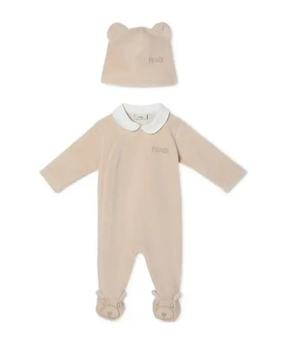 Fendi Babygrow Set With Teddy Bear Motifs - Beige