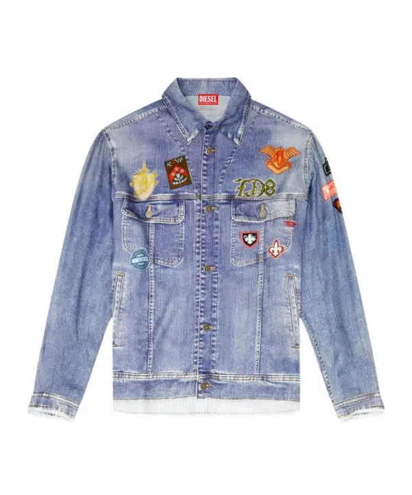 DIESEL® Satin Shirt With Trompe-l'oeil Denim Print