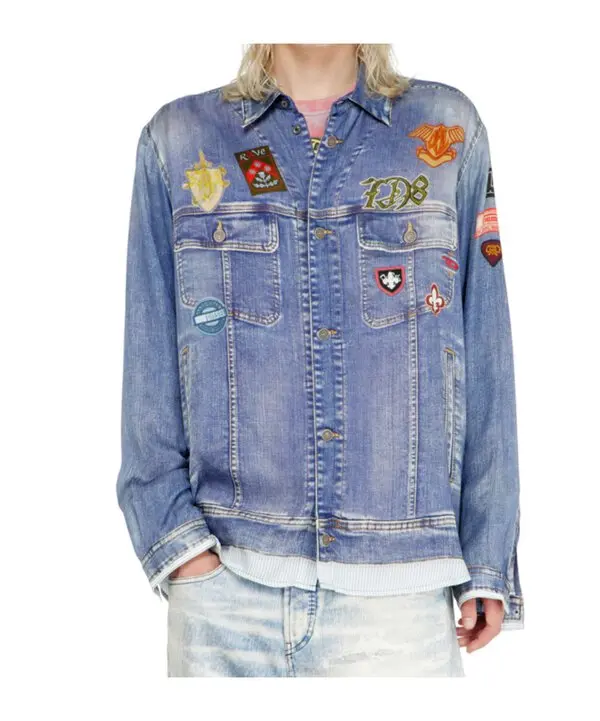 DIESEL® Satin Shirt With Trompe-l'oeil Denim Print