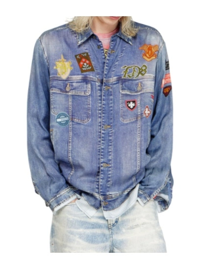 DIESEL® Satin Shirt With Trompe-l'oeil Denim Print