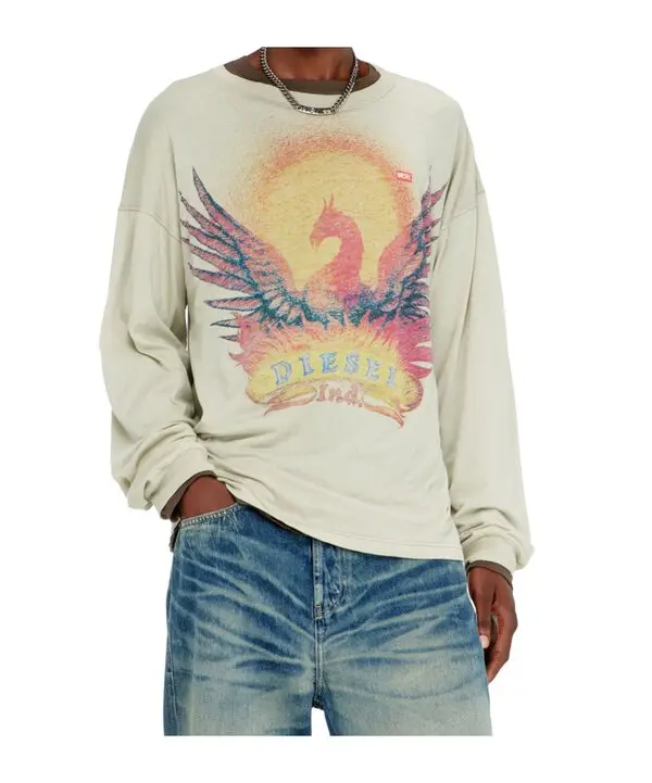 DIESEL® T-box Long Sleeve Graphic T-shirt - Beige