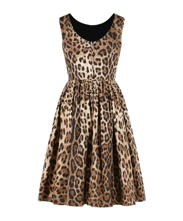 Dolce & Gabbana Leopard Print Sleeveless Midi Dress - Black