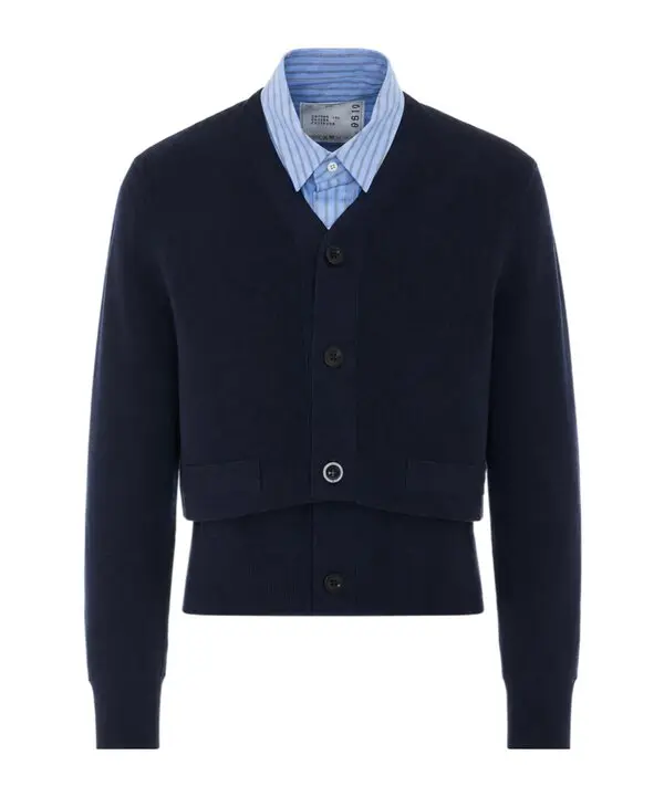 Sacai Layered Button-up Cardigan - Black