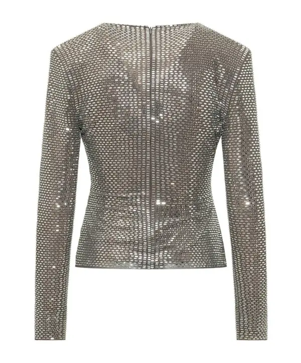 SELF-PORTRAIT Rhinestone Mesh Wrap Top