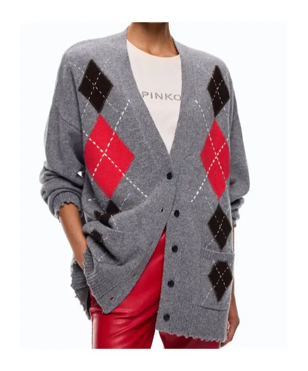Pinko Wool And Cashmere Argyle Cardigan