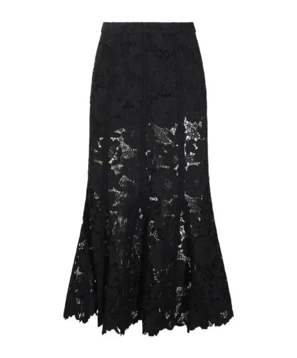 SELF-PORTRAIT A-line Lace Midi Skirt - Black