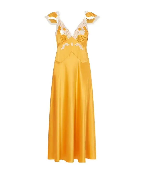 DÔEN Fiona Lace-trimmed Silk-satin Midi Dress - No