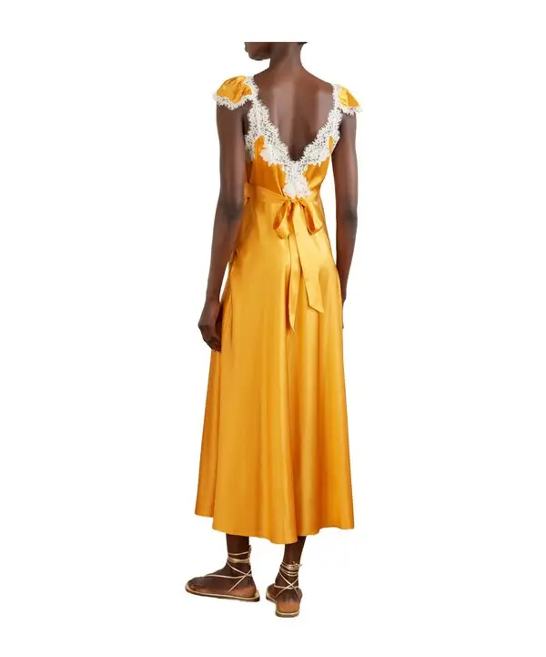 DÔEN Fiona Lace-trimmed Silk-satin Midi Dress - No