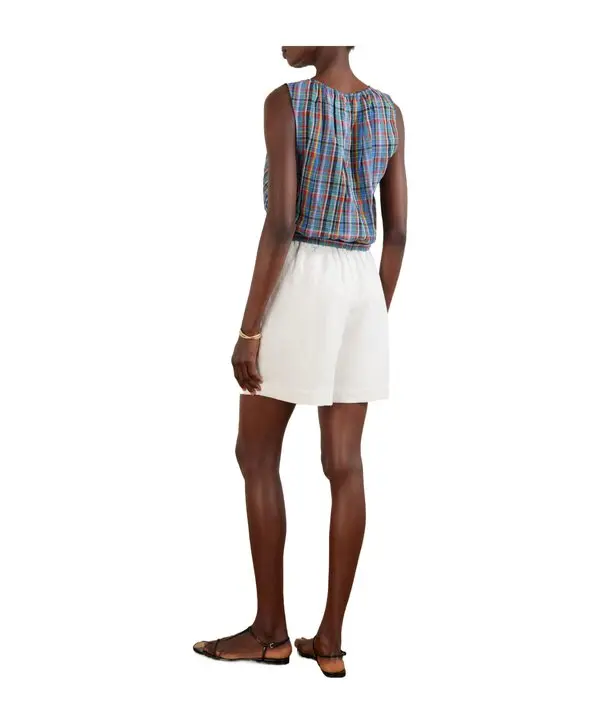 DÔEN Gathered Checked Organic Cotton-voile Top