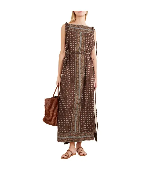 DÔEN Belted Printed Organic Cotton-voile Midi Dress