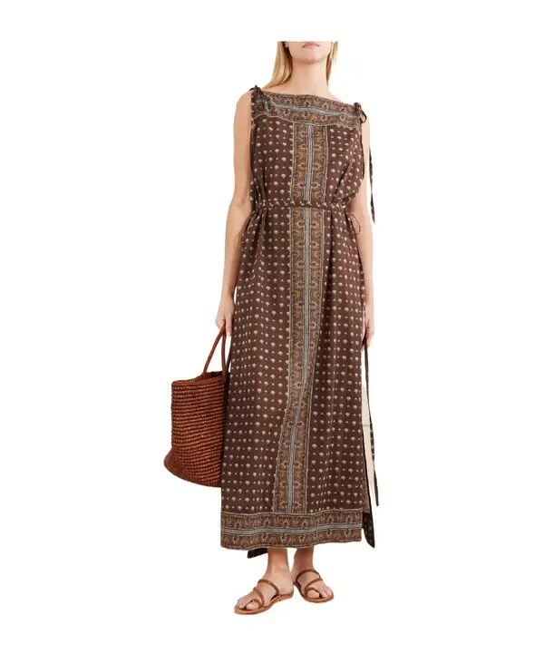 DÔEN Belted Printed Organic Cotton-voile Midi Dress