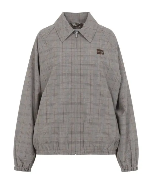 Miu Miu Prince Of Wales Checked Blouson Jacket - Gray