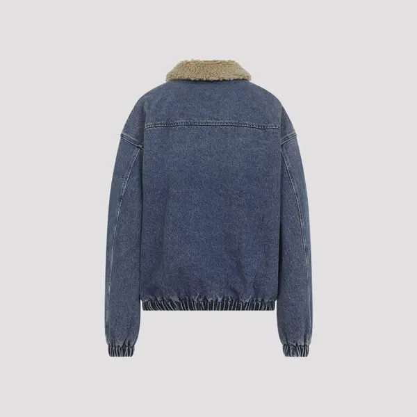 Miu Miu Shearling-collar Logo-patch Denim Jacket - Blue