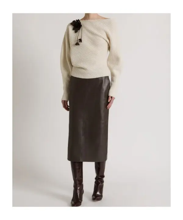 Alberta Ferretti Asymmetric Wool, Silk, And Cashmere Ribbed Sweater