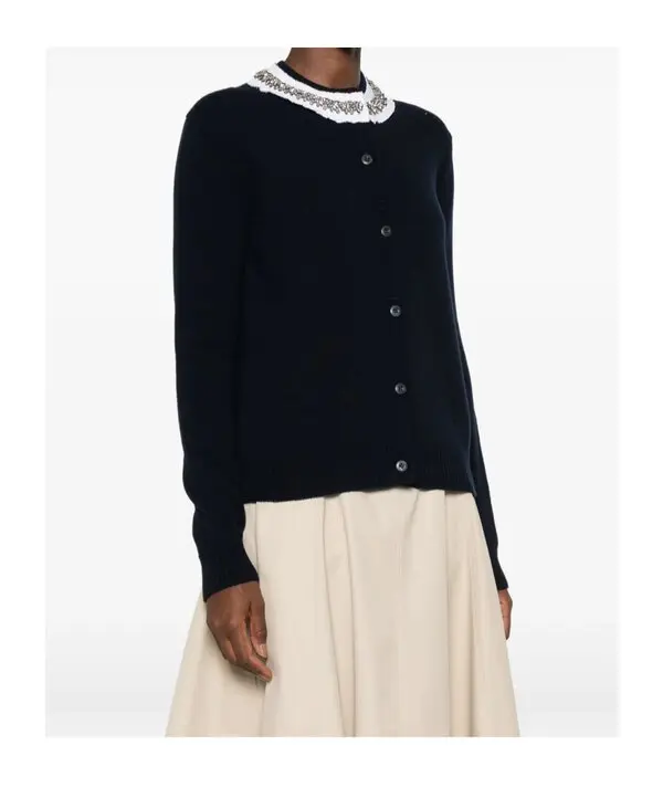 Prada Crystal-embellished Ruffled-collar Cardigan