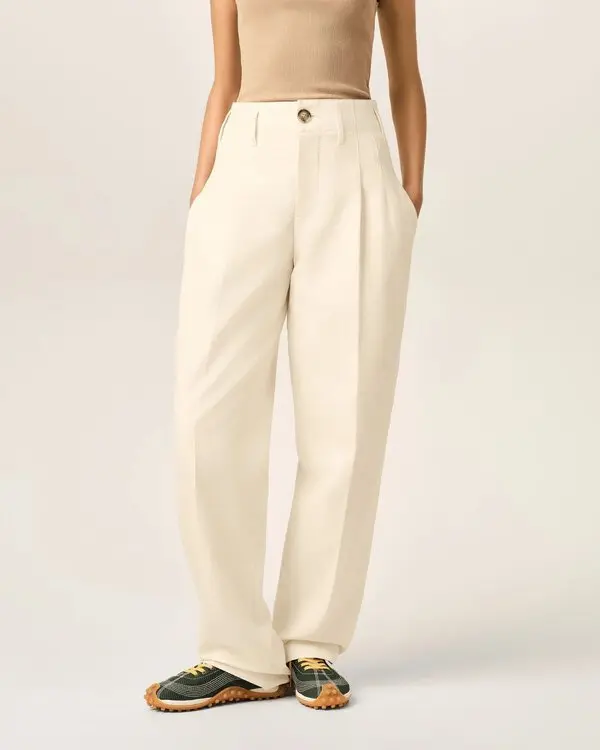 AMI Paris Cotton And Linen Trousers With Double Pleats