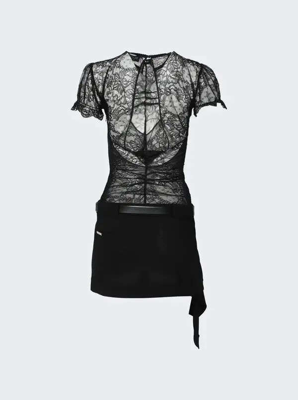 Attico Lace Detailed Belted Waist Dress