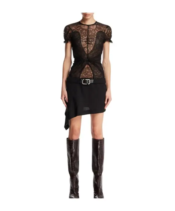 Attico Lace Detailed Belted Waist Dress