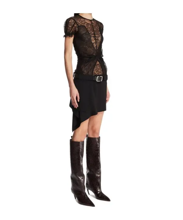 Attico Lace Detailed Belted Waist Dress
