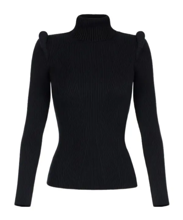 Elisabetta Franchi Ribbed Knit Turtleneck Sweater With Padded Shoulders